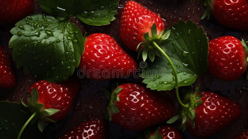 Bright Light. Abstract Background of Ripe Strawberries with Water Drops ...