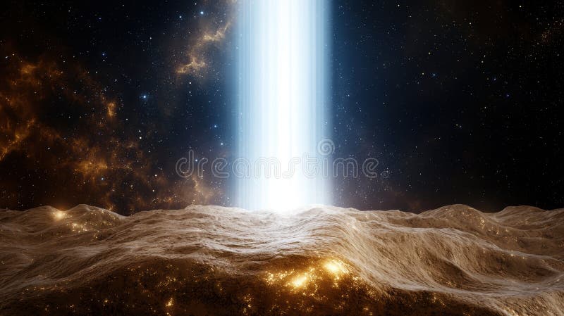 Bright Light Beam Shining Over Alien Landscape Stock Illustration ...