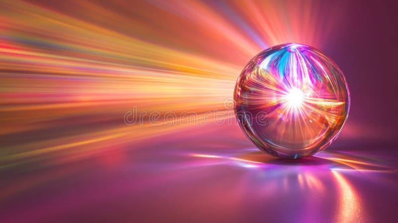 Bright Light Beams Emanating from Crystal Ball on Reflective Surface ...