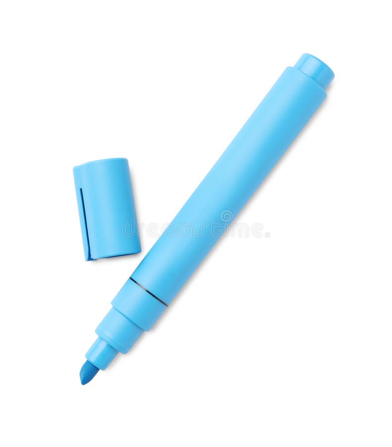 Bright Light Blue Marker Isolated on White, Top View. School Stationery ...