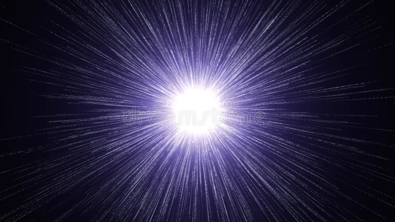 Bright Light with Blue Rays and Particles Moving on Dark Background ...
