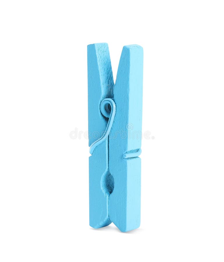 Bright Light Blue Wooden Clothespin on White Stock Photo - Image of ...