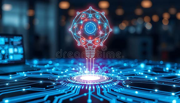 Bright Light Bulb Created with Digital Circuit Design in a Modern ...