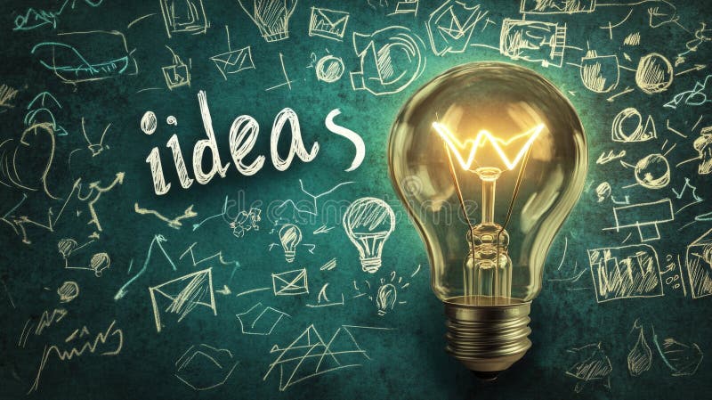 Bright Light Bulb with Creative Ideas Concept on Chalkboard Background ...