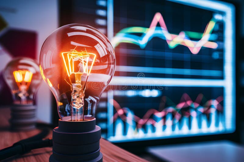 Bright Light Bulb Illuminates Graph in Background, Creating Innovative ...