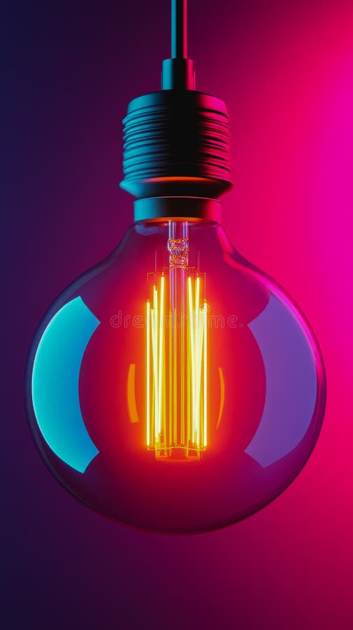 Bright Light Bulb Illuminating Against Vivid Red Background Creating a ...