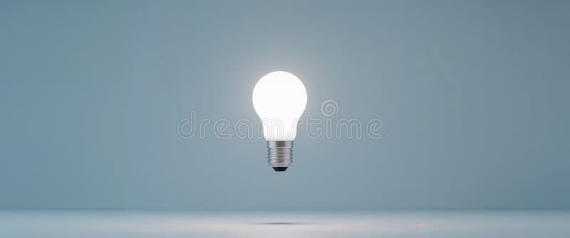 Bright Light Bulb Illuminating on a Soft Blue Background Stock Image ...