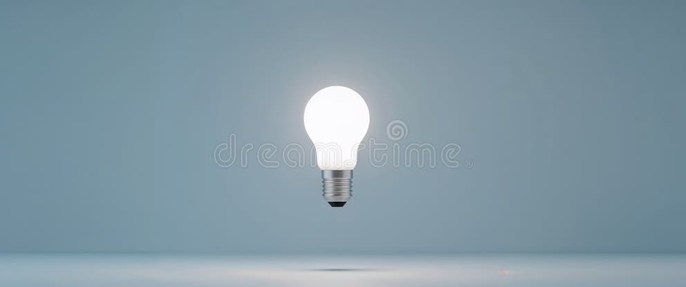 Bright Light Bulb Illuminating on a Soft Blue Background Stock Image ...