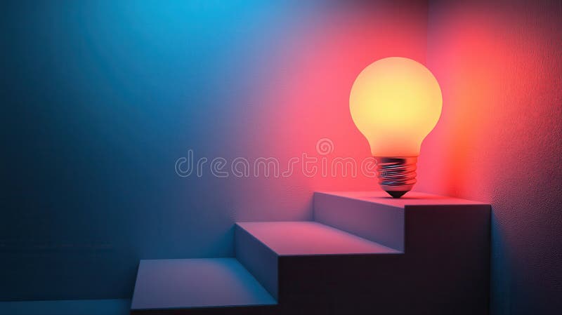 A Bright Light Bulb Positioned on a Step with a Soft Focus Background ...