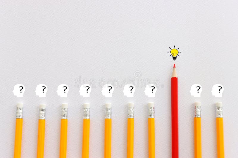 Bright Light Bulb and Question Mark with Pencils Concept Image of Stock ...