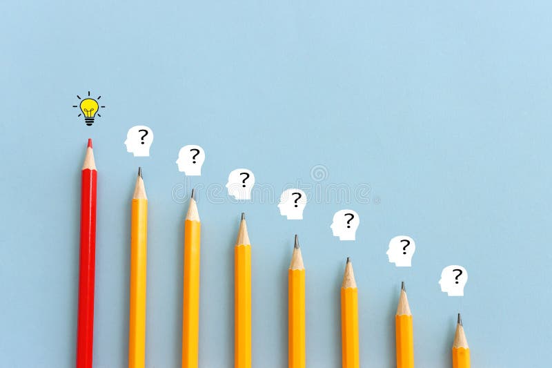Bright Light Bulb and Question Mark with Pencils Concept Image Stock ...