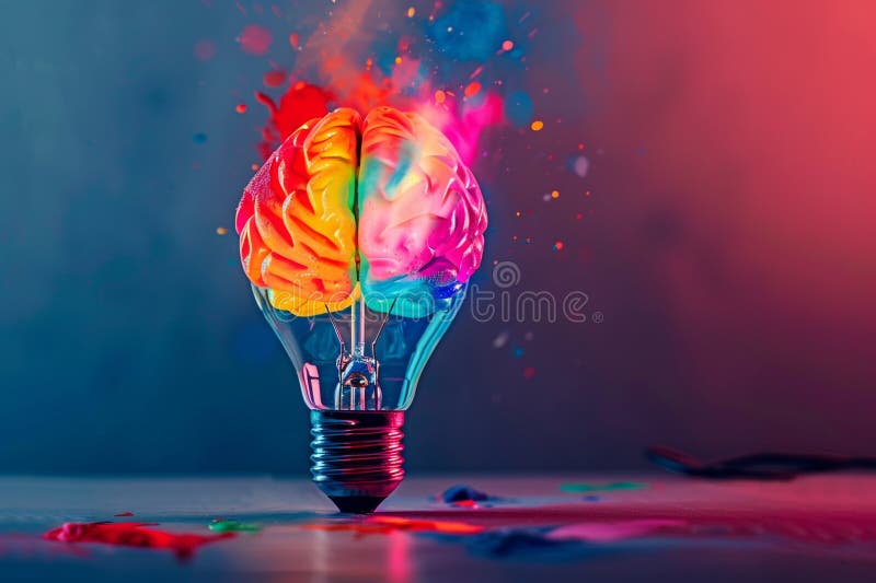 A Bright Light Bulb in the Shape of the Brain Bursting with Color ...