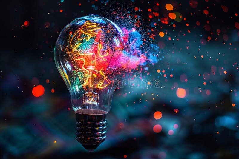 A Bright Light Bulb in the Shape of the Brain Bursting with Color ...
