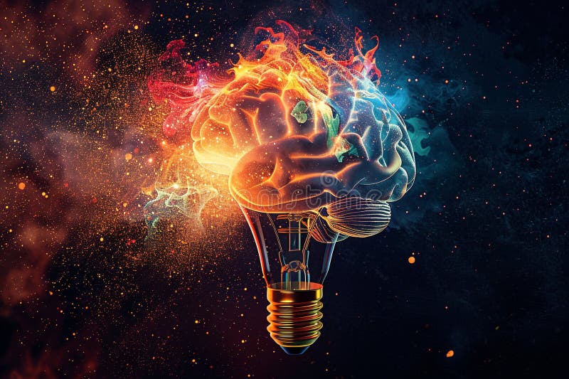 A Bright Light Bulb in the Shape of the Brain Bursting with Color ...