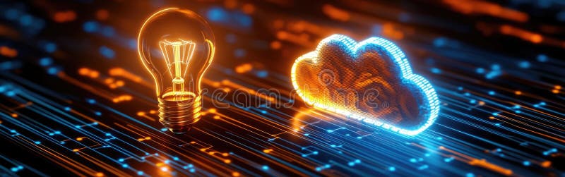 A Bright Light Bulb Shines on a Cloud Computing Symbol, Symbolizing ...