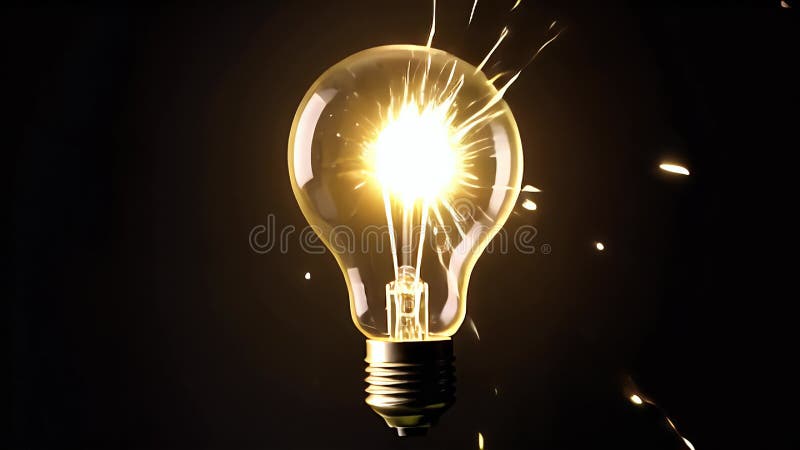 Glowing Light Bulb with Sparkling Particles on Dark Background Stock ...