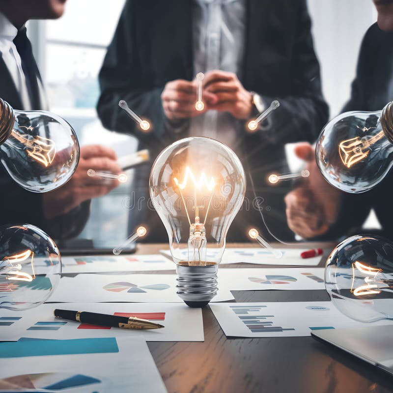 Bright Light Bulb Surrounded by Smaller Bulbs, Evoking Creativity and ...