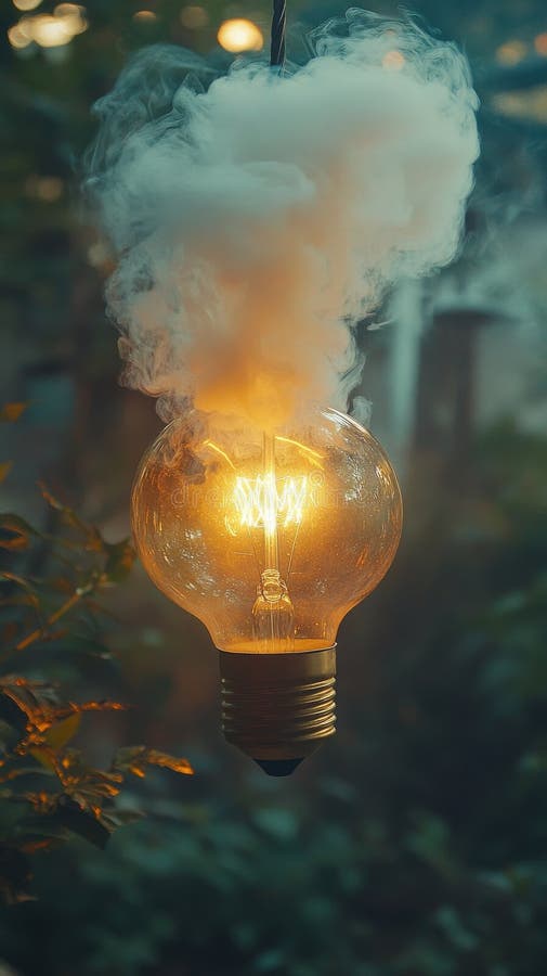 Bright Light Bulb Surrounded Smoke Creates Captivating Atmosphere ...