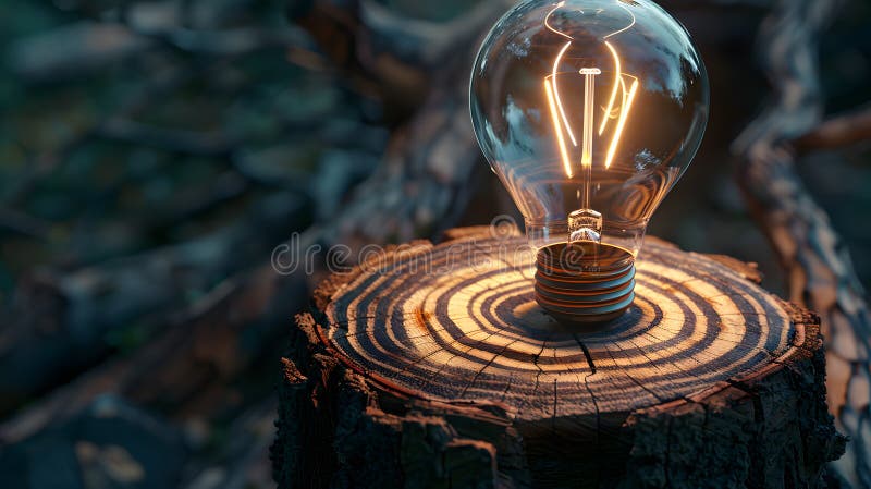 Bright Light Bulb with Tree Rings Ideas Stock Illustration ...