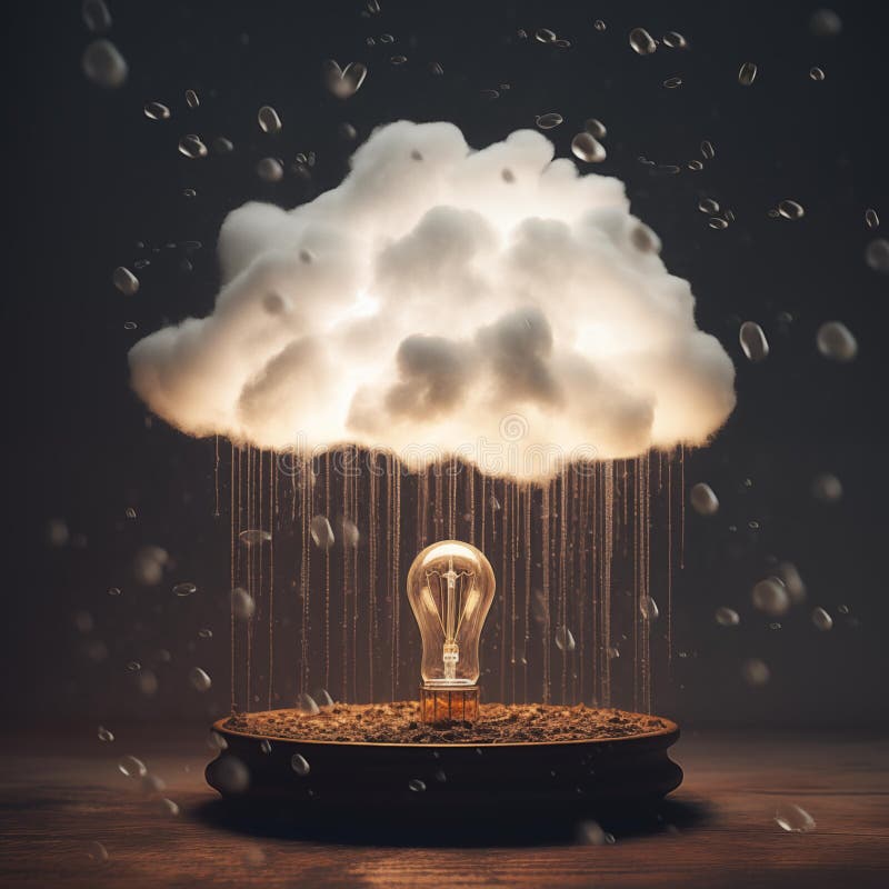 Bright Light Bulbs,concept Natural Light and Rain Clouds Stock Photo ...
