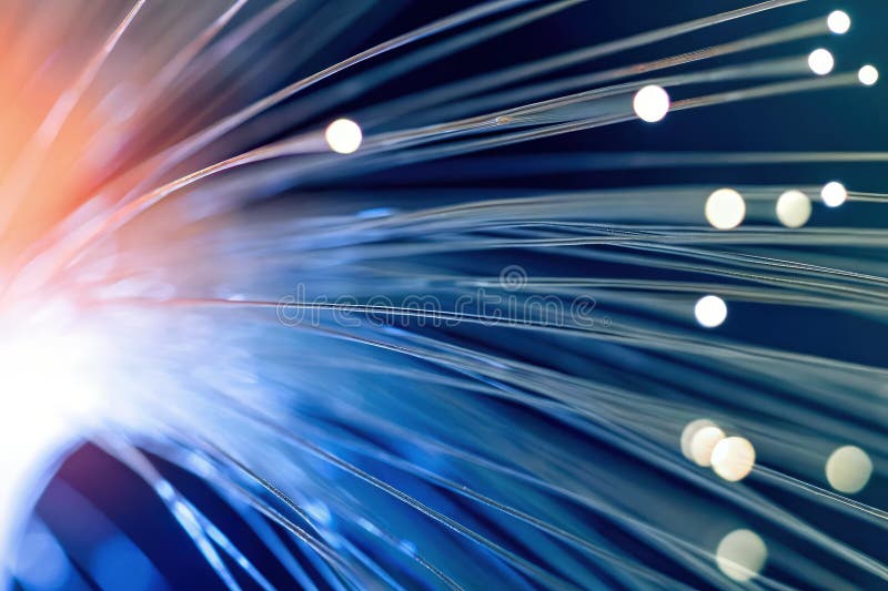 Close Up View of Vibrant Fiber Optic Cable Emitting Bright Light ...