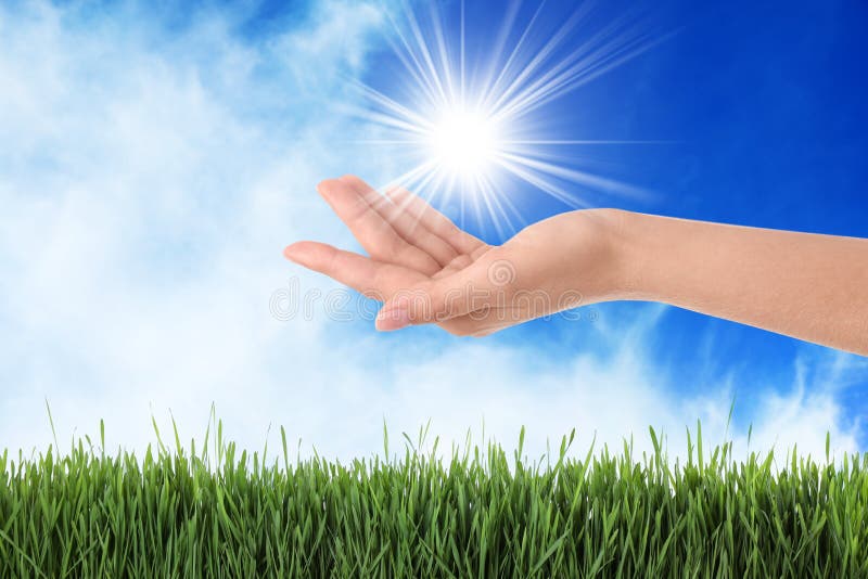 Bright Light in Hand. Solar Energy Concept Stock Photo - Image of ...