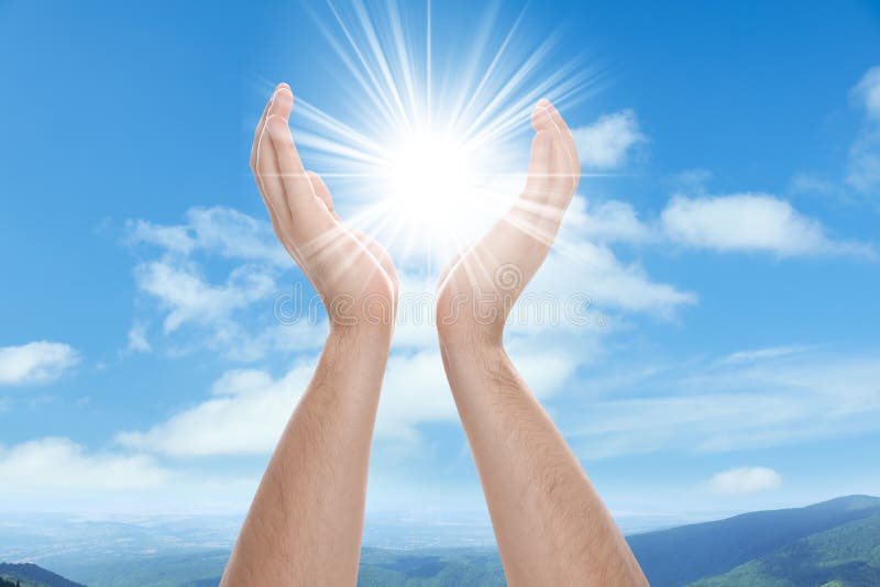 Bright Light in Hands. Solar Energy Concept Stock Photo - Image of ...