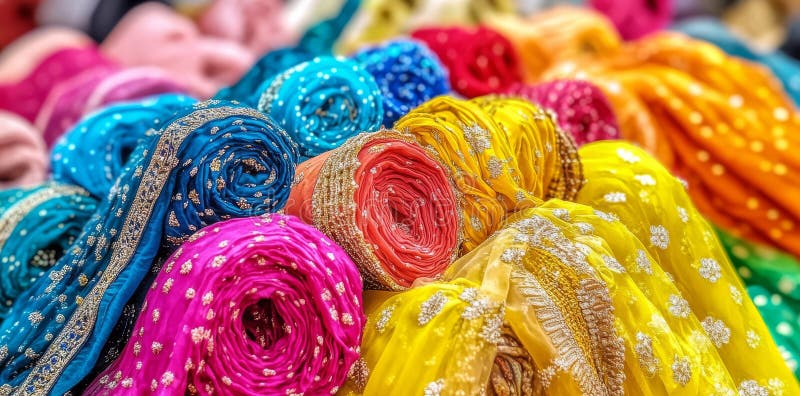 Bright Light Highlights an Array of Colorful Fabrics, Textiles, and ...