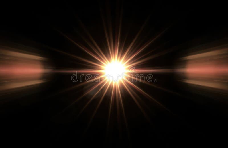 Bright Light Rays Radiate from Central Point on Black Background. Lens ...