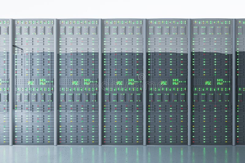 Bright Light Server Room Interior. Shot of Data Center with Multiple ...