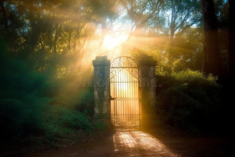Bright Light Shines through an Old Gate. Generative AI. Stock ...