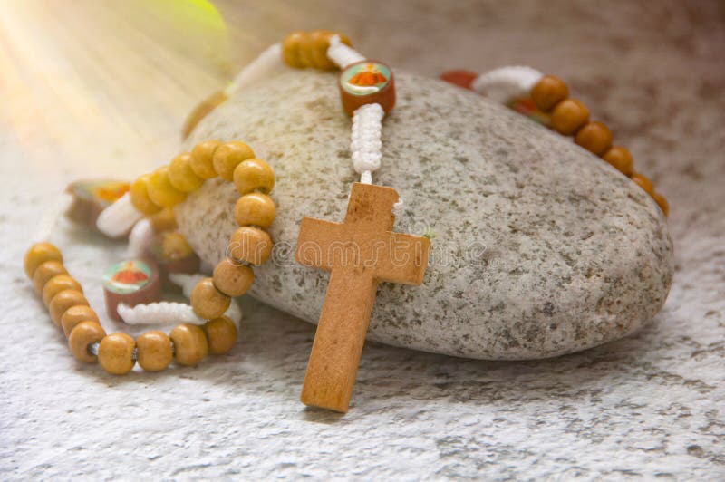 Bright Light Shining upon Holy Rosary. Christianity Concept Stock Image ...