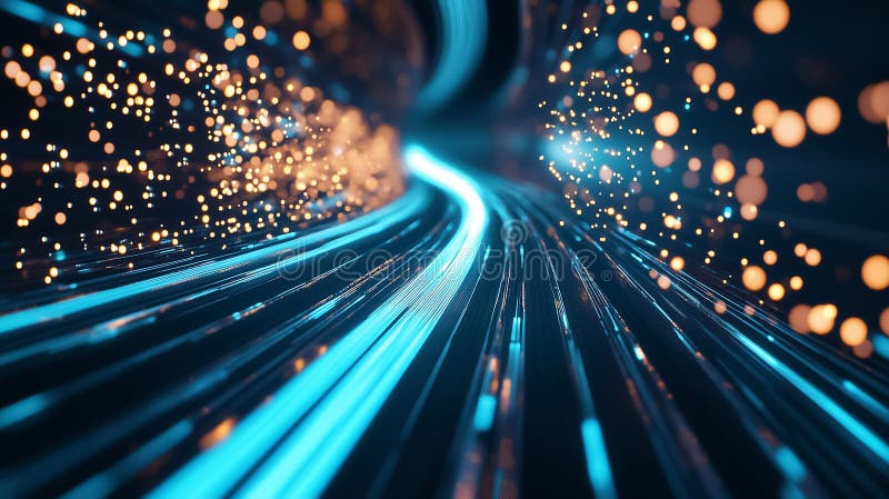 Bright Light Trails Convey Rapid Data Movement in a Vibrant Digital ...