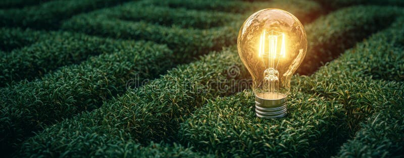 A Bright Lightbulb Glowing in the Center of a Large Green Maze ...