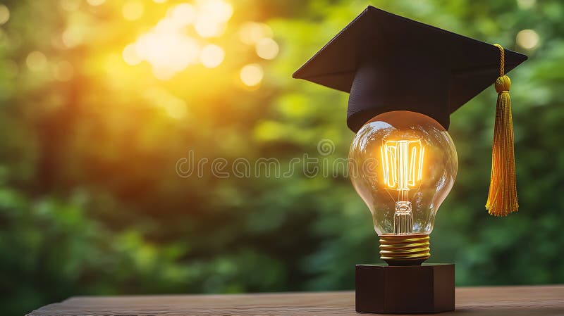 Bright Lightbulb Illuminating Under a Graduation Cap Symbolizes ...