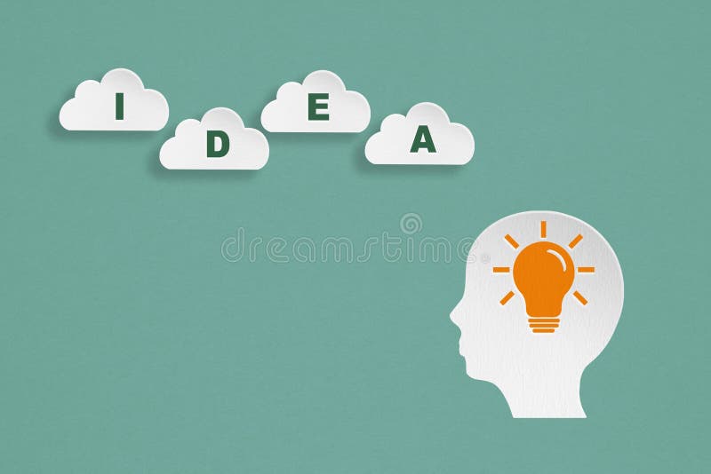 Bright Lightbulb Inside Human`s Head Paper Cut and Idea Text on White ...