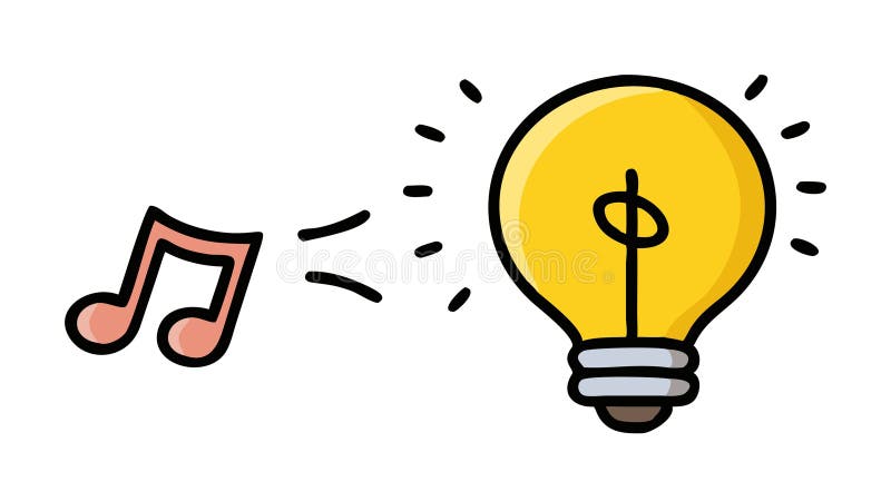 Bright Lightbulb Music Icon, Creative Sound Idea, Vector Design ...