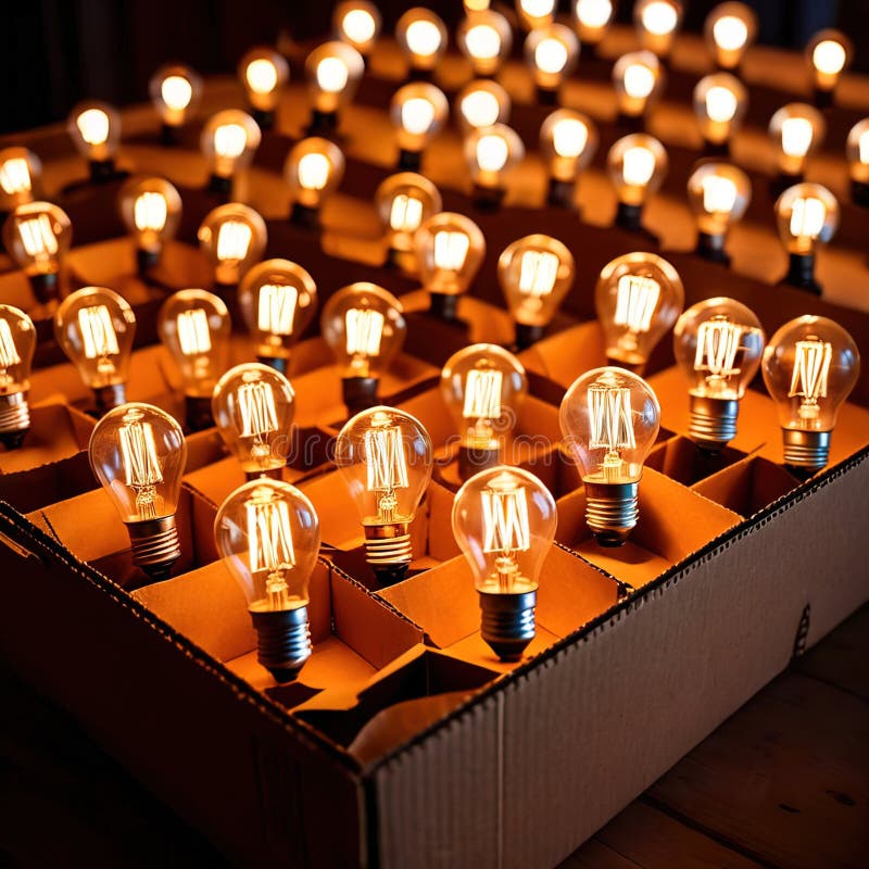Bright Lightbulbs Stored in Cardboard Box, Indicating Storage and ...