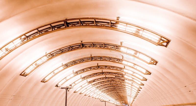 Bright Lighting Vaulted Ceiling in Subway Stock Image - Image of arched ...