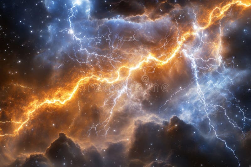 Cosmic Storm with Vivid Lightning Illuminating the Dark Clouds in the ...
