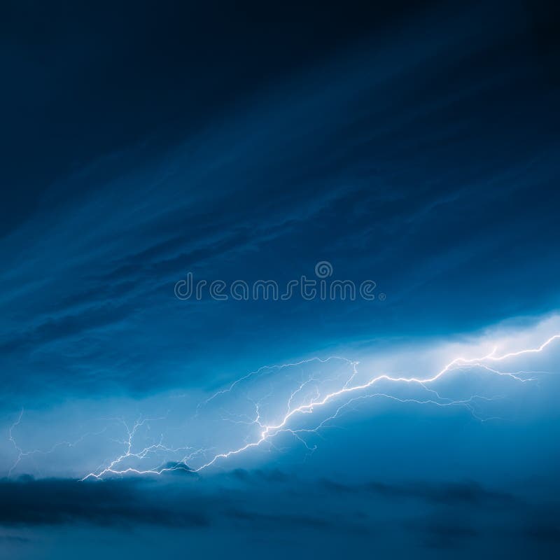 Bright Lightning on Blue Night Sky during Hunderstorm Stock Photo ...