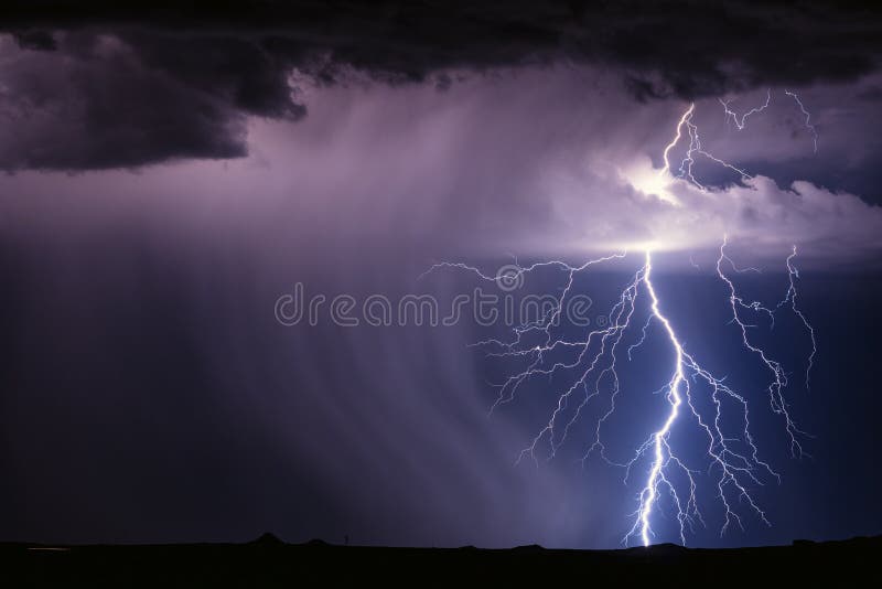 Bright Lightning in Dark Stormy Sky, Weather Forecast Concept Stock ...