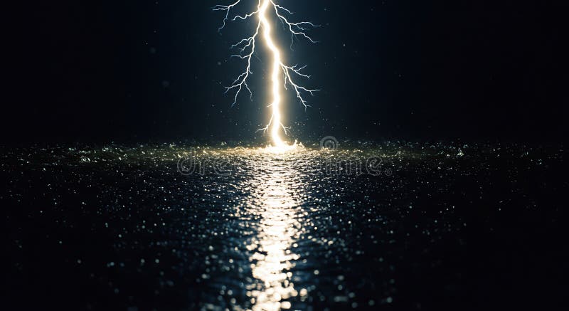 A Bright Lightning Bolt Strikes the Surface of a Dark, Expansive Body ...