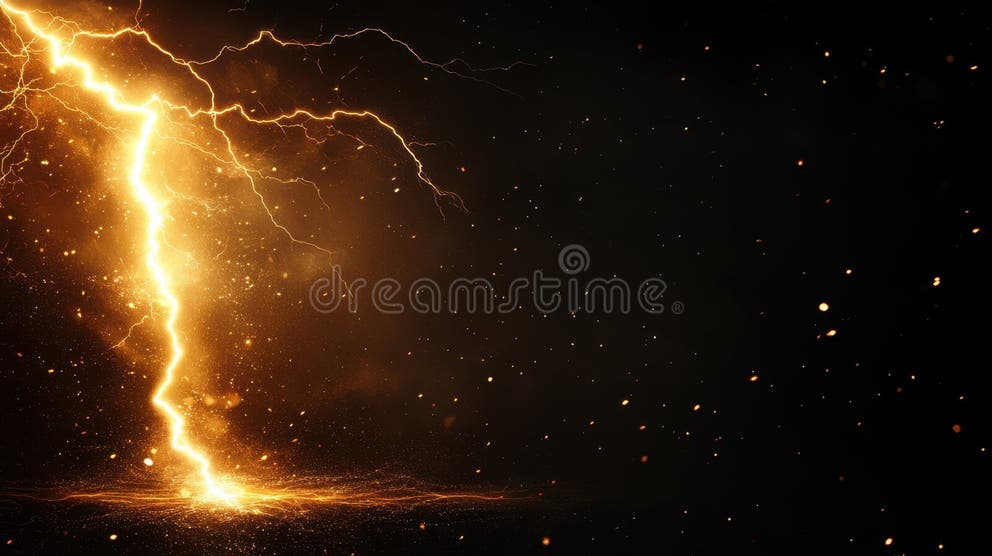Bright Lightning Bolt Striking with Sparks and Glowing Particles in ...