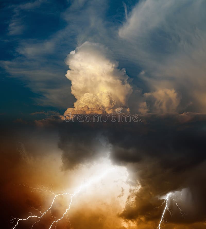 Bright Lightning in Dark Stormy Sky, Weather Forecast Concept Stock ...