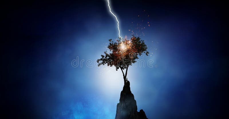 Bright Lightning Hit the Tree Stock Illustration - Illustration of ...