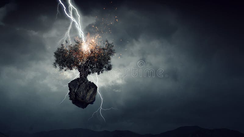 Bright Lightning Hit the Tree Stock Photo - Image of thunderstorm ...