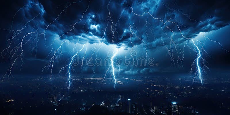 Bright Lightning that Lit Up the Dark Night Sky during an Electrical ...