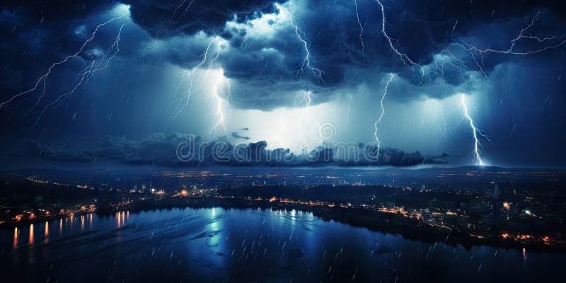 Bright Lightning that Lit Up the Dark Night Sky during an Electrical ...