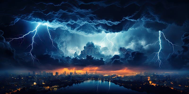 Bright Lightning that Lit Up the Dark Night Sky during an Electrical ...